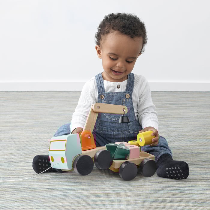 UPPSTÅ crane with blocks, multicolour/beech - IKEA