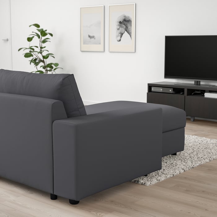 VIMLE 3-seat sofa with chaise longue, with wide armrests/Hallarp grey ...