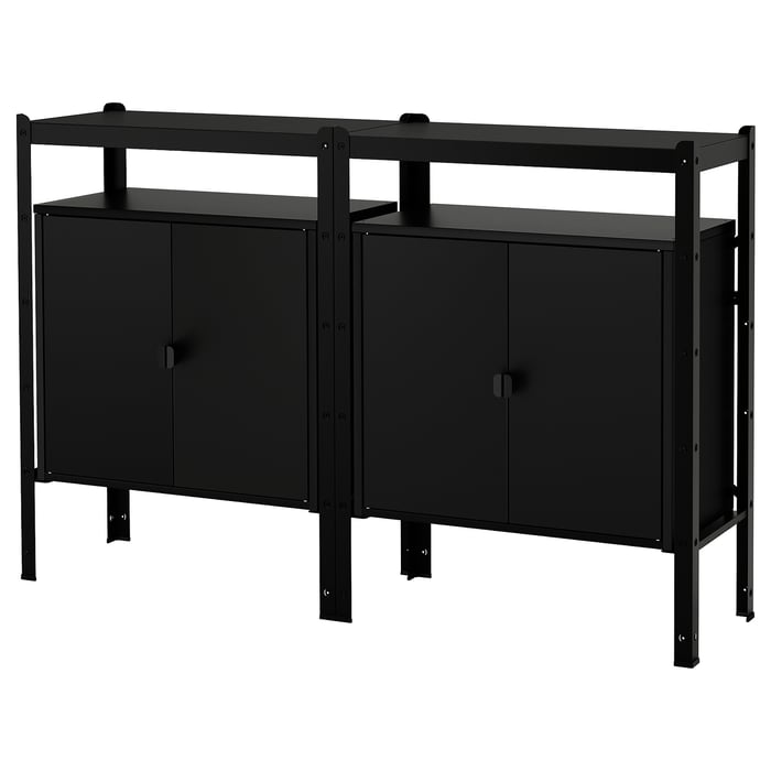 BROR وحدة أرفف مع خزائن, أسود, ‎170x40x110 سم‏ - IKEA
