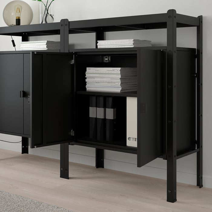 BROR وحدة أرفف مع خزائن, أسود, ‎170x40x110 سم‏ - IKEA