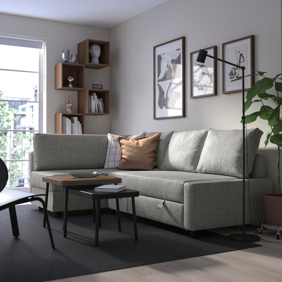 FRIHETEN / KLAGSHAMN corner sofa-bed with storage, Faringe light grey ...