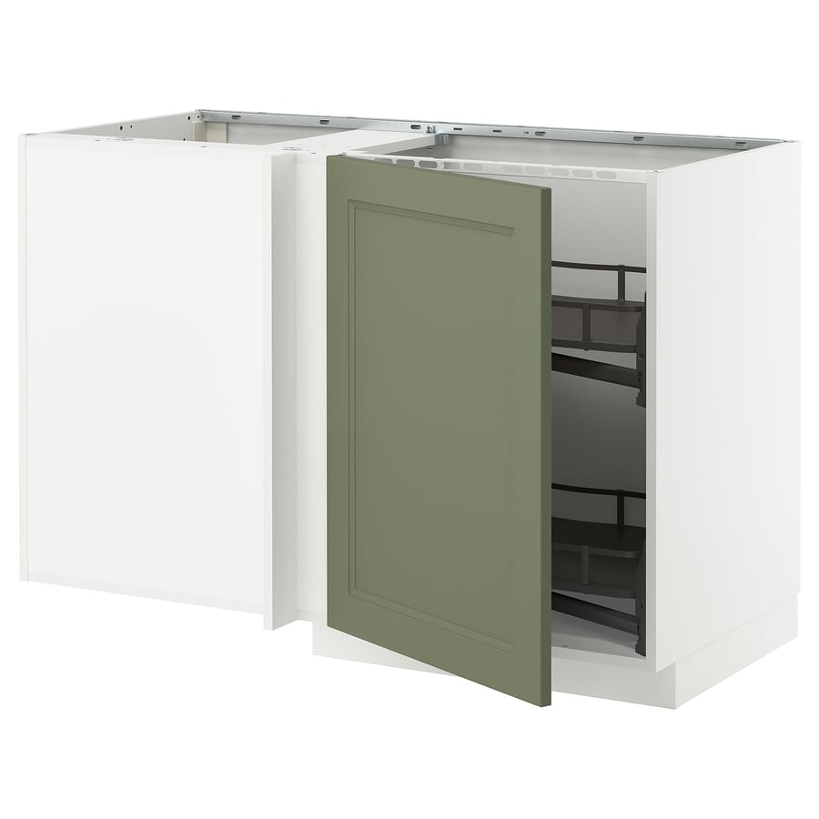 METOD corner base cab w pull-out fitting, white/Axstad grey-green ...