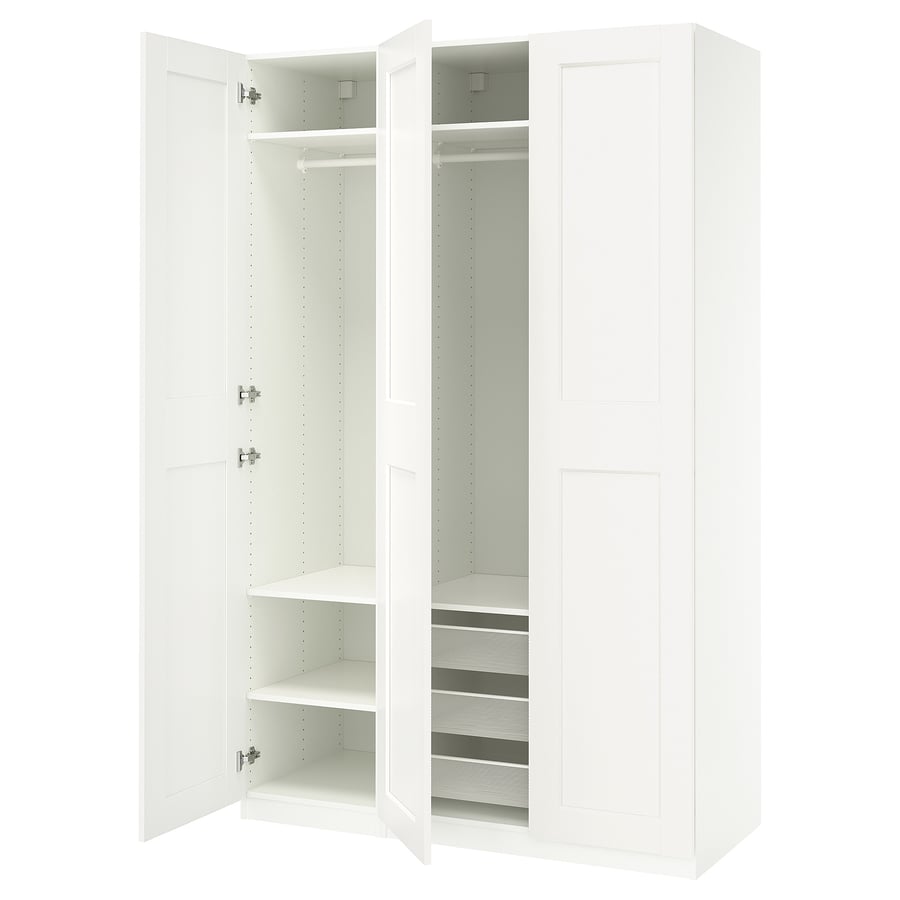 PAX / GRIMO wardrobe combination, white/white, 150x60x236 cm - IKEA