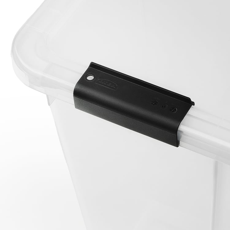 SAMLA box with lid/clip lock, transparent/black, 79x57x19 cm/55 l - IKEA