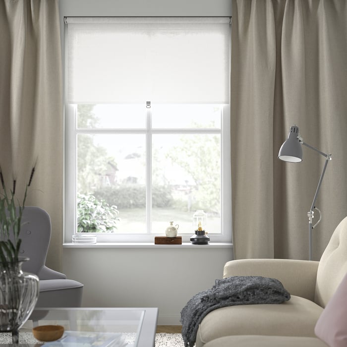 ANNAKAJSA room darkening curtains, 1 pair, light gray/with heading tape ...