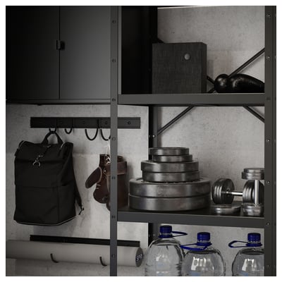BROR storage unit with cabinet + cart, black/pine plywood - IKEA