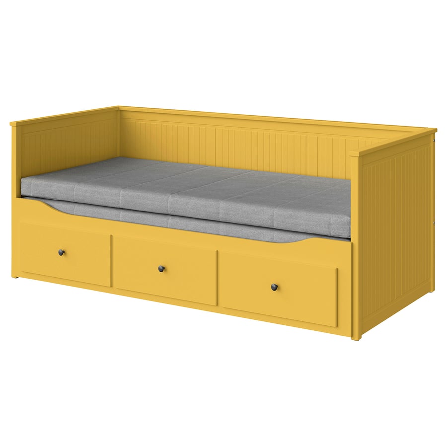 HEMNES daybed with 3 drawers/2 mattresses, yellow/Ågotnes firm, 80x200 ...
