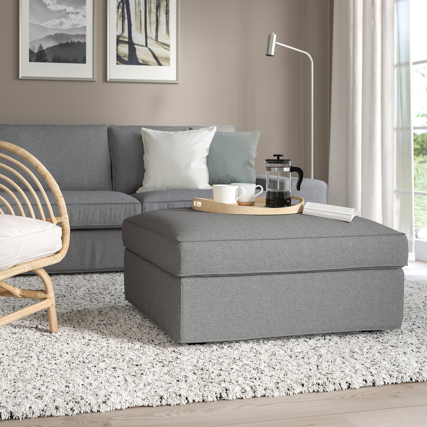 Grey ottoman living room store