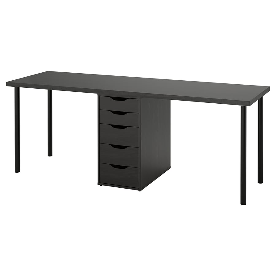 LAGKAPTEN / ALEX desk, black-brown/black, 200x60 cm (783/4x235/8") - IKEA
