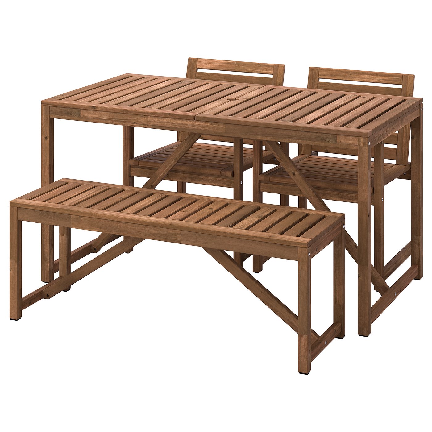 NÄMMARÖ table, 2 chairs and bench, outdoor, light brown stained, 140 cm ...