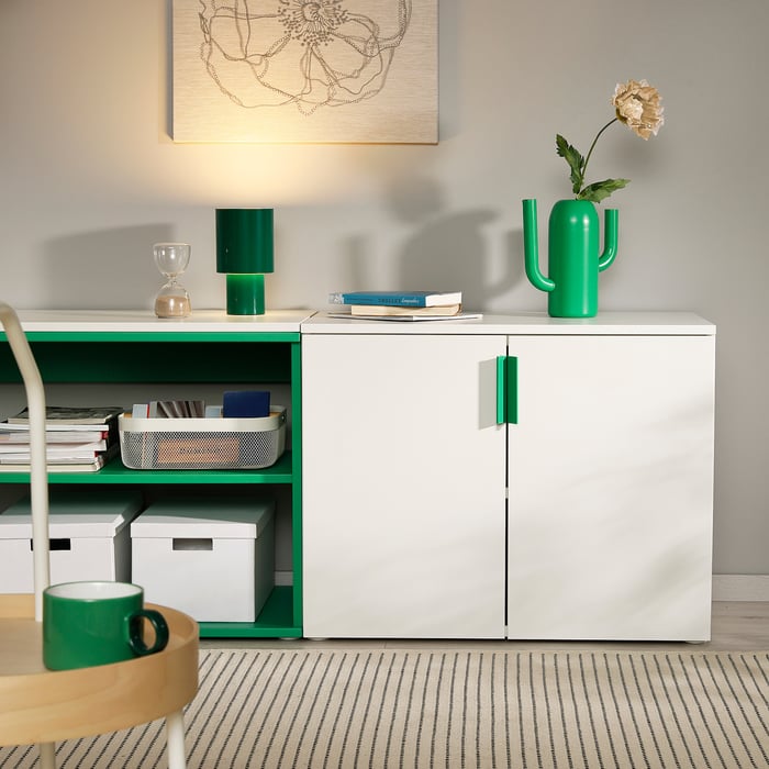 PLATSA open storage combination w 2 doors, white Fonnes/green ...