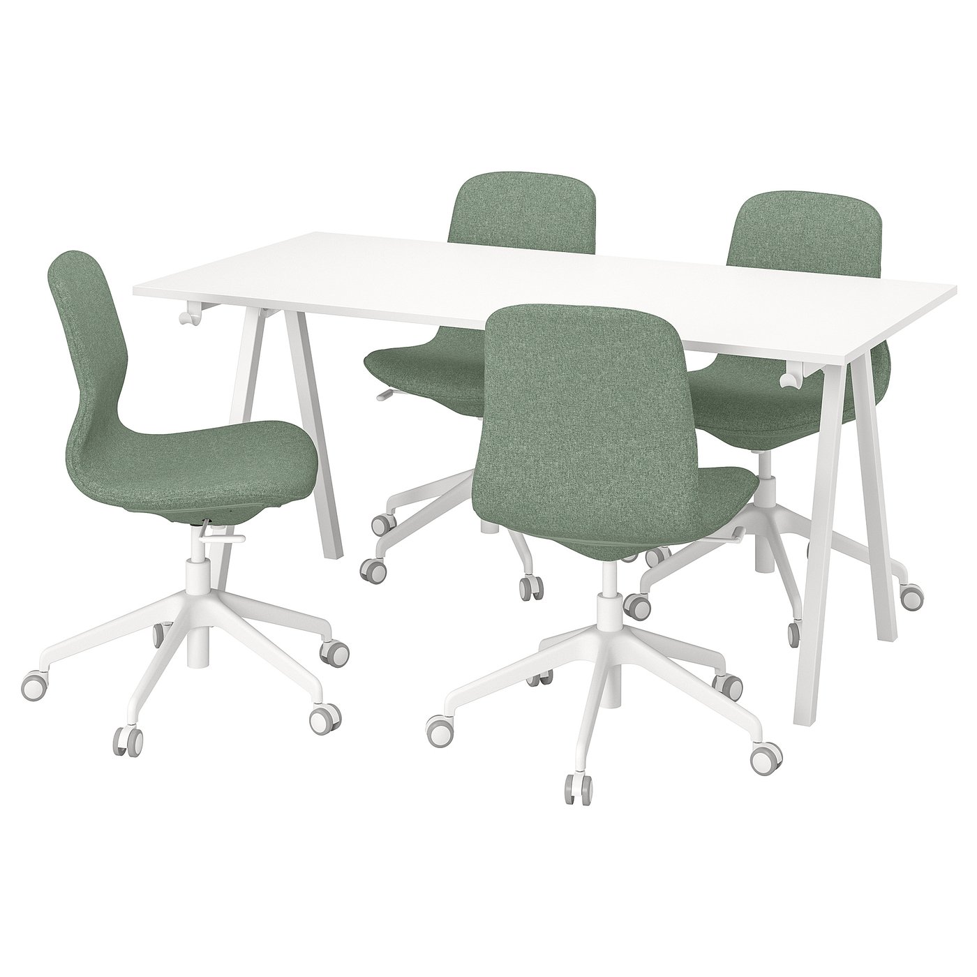 TROTTEN / LÅNGFJÄLL conference table and chairs, white/green-gray ...