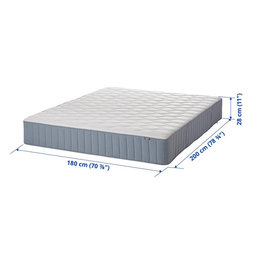 VÅGSTRANDA pocket spring mattress, super firm/light blue, 180x200 cm ...