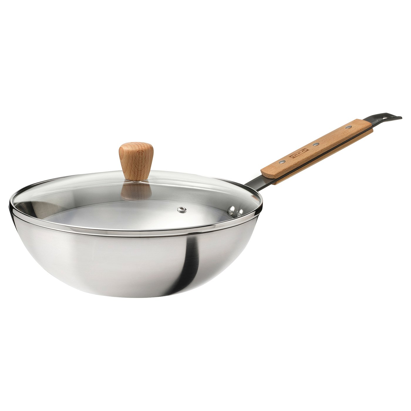 VARDAGEN wok with lid, glass/carbon steel beech, 28 cm (11") - IKEA