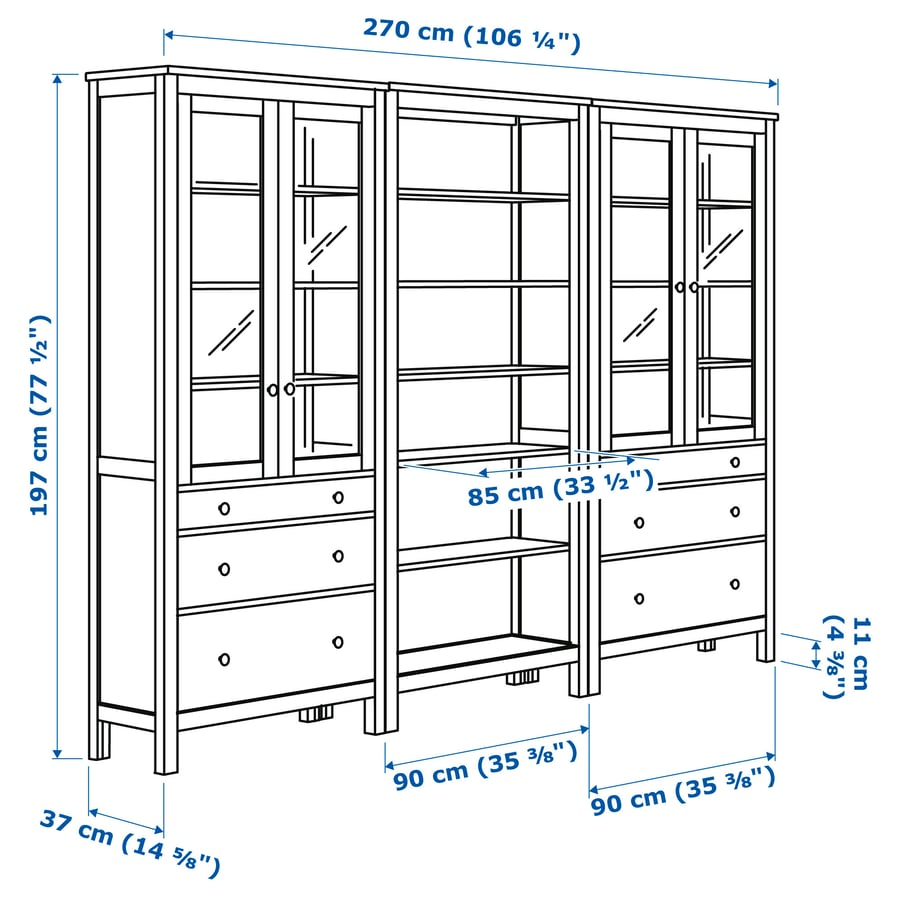 HEMNES ヘムネス 収納コンビネーション 扉/引き出し付き, グレーグリーン/ライトブラウンステイン, 270x197 cm - IKEA