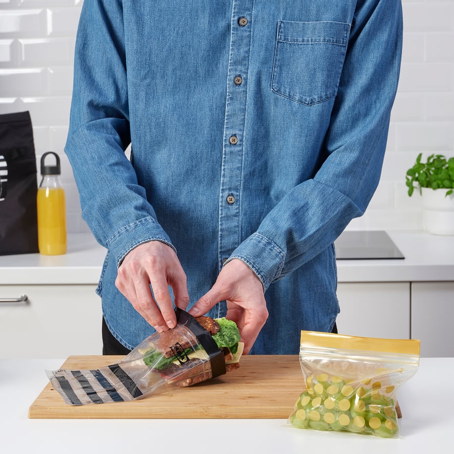 ISTAD イースタード フリーザーバッグ, 模様入り/ブラック イエロー, 1/0.4 l - IKEA