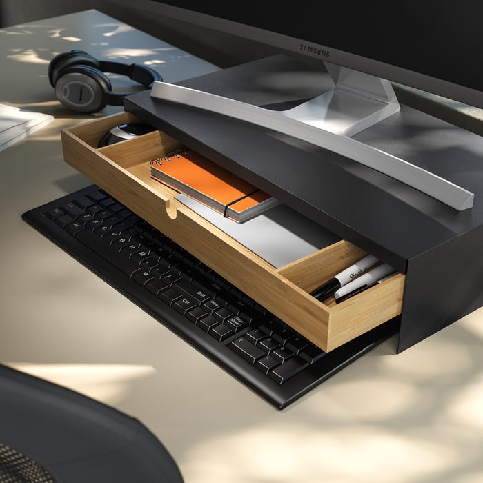 ELLOVEN Podstawka pod monitor z szufladą, antracyt - IKEA