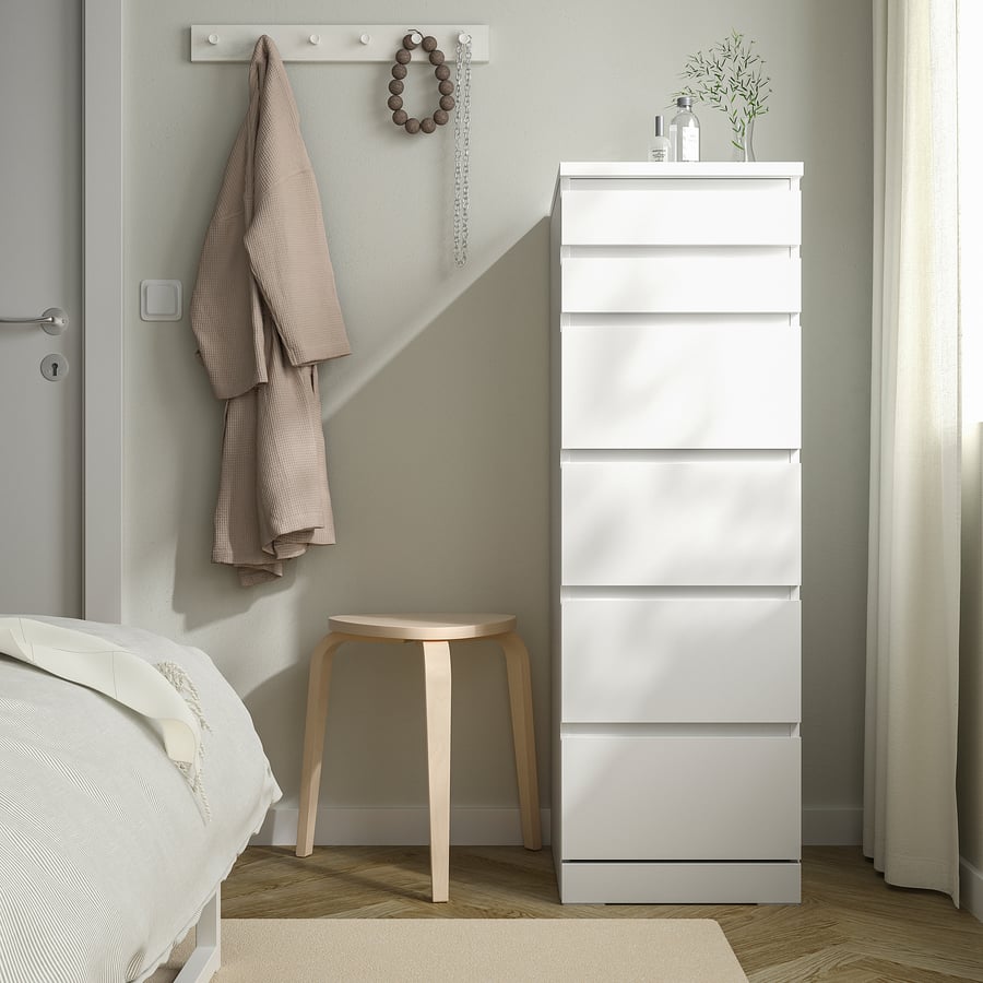 MALM komoda, 6 szuflad, biały/lustro, 40x123 cm - IKEA