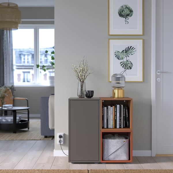 EKET cabinet combination with feet, dark grey/walnut effect red-brown ...