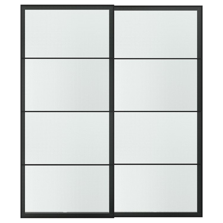 LUNDBRÄSMA pair of sliding doors, black/checkered glass, 200x236 cm - IKEA