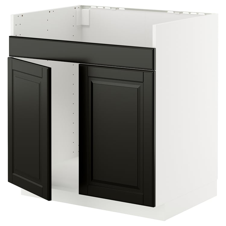 METOD base cab f HAVSEN double bowl sink, white/Bodbyn black, 80x60 cm ...