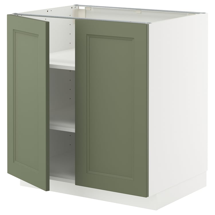 METOD base cabinet with shelves/2 doors, white/Axstad grey-green, 80x60 ...