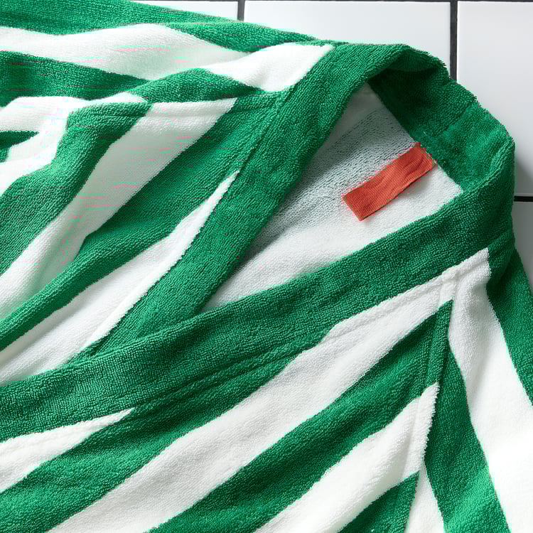 SKOGSSALLAT bath robe, green/white/striped, S/M - IKEA