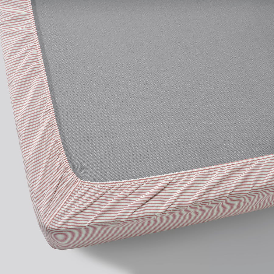 SOLFIBBLA fitted sheet, white red/stripe, 160x200 cm - IKEA
