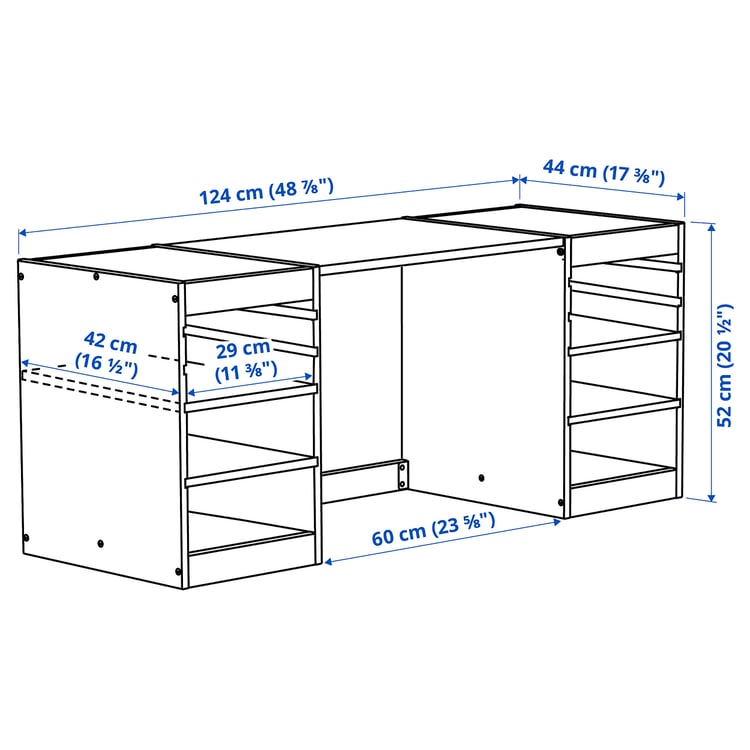 TROFAST desk with shelves, light white stained pine, 124x44x52 cm - IKEA