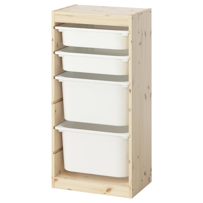 TROFAST storage combination with boxes, light white stained pine/white ...