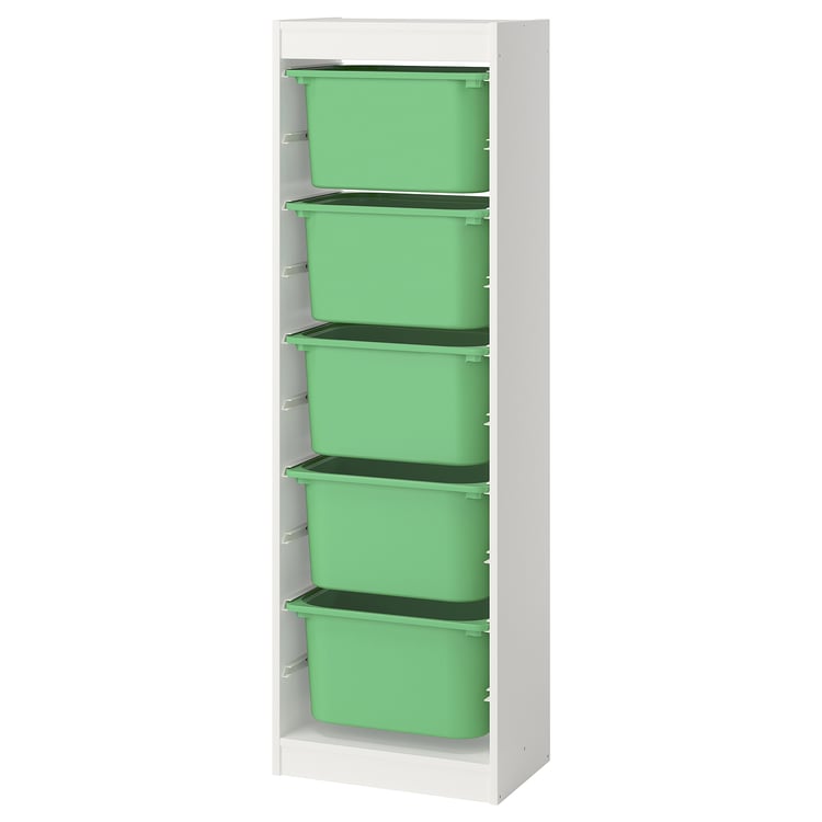 TROFAST storage combination with boxes, white/bright green, 46x30x145 ...