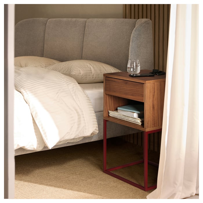 VIKHAMMER bedside table, walnut veneer, 40x39 cm - IKEA