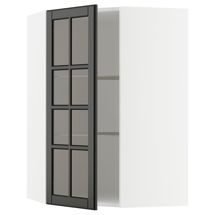 METOD arm parede canto c/prat/porta vidro, branco/Bodbyn preto, 68x100 ...