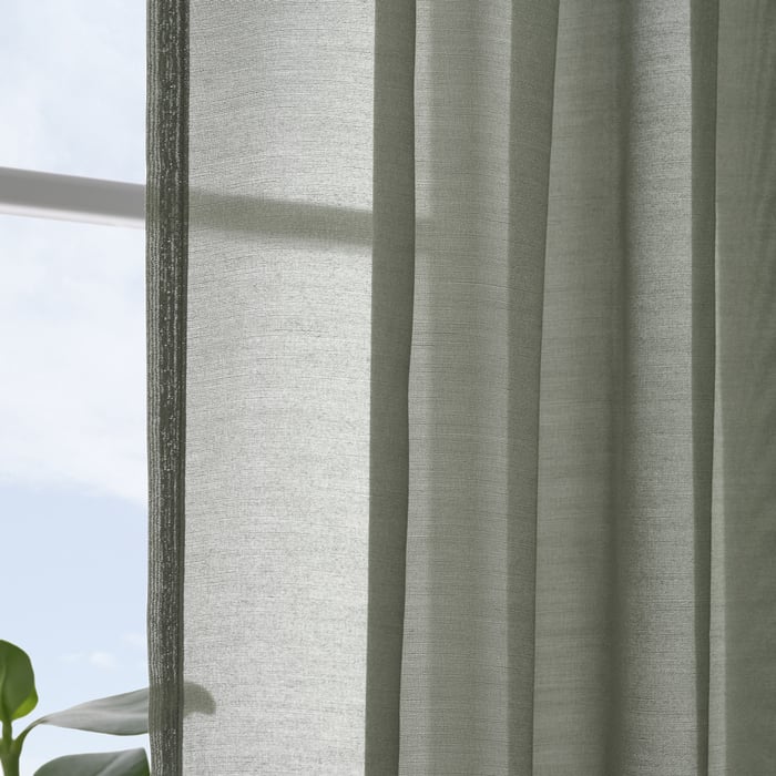STENFRÖ cortinados transparentes, par, verde/c/fita p/franzir, 145x300 ...