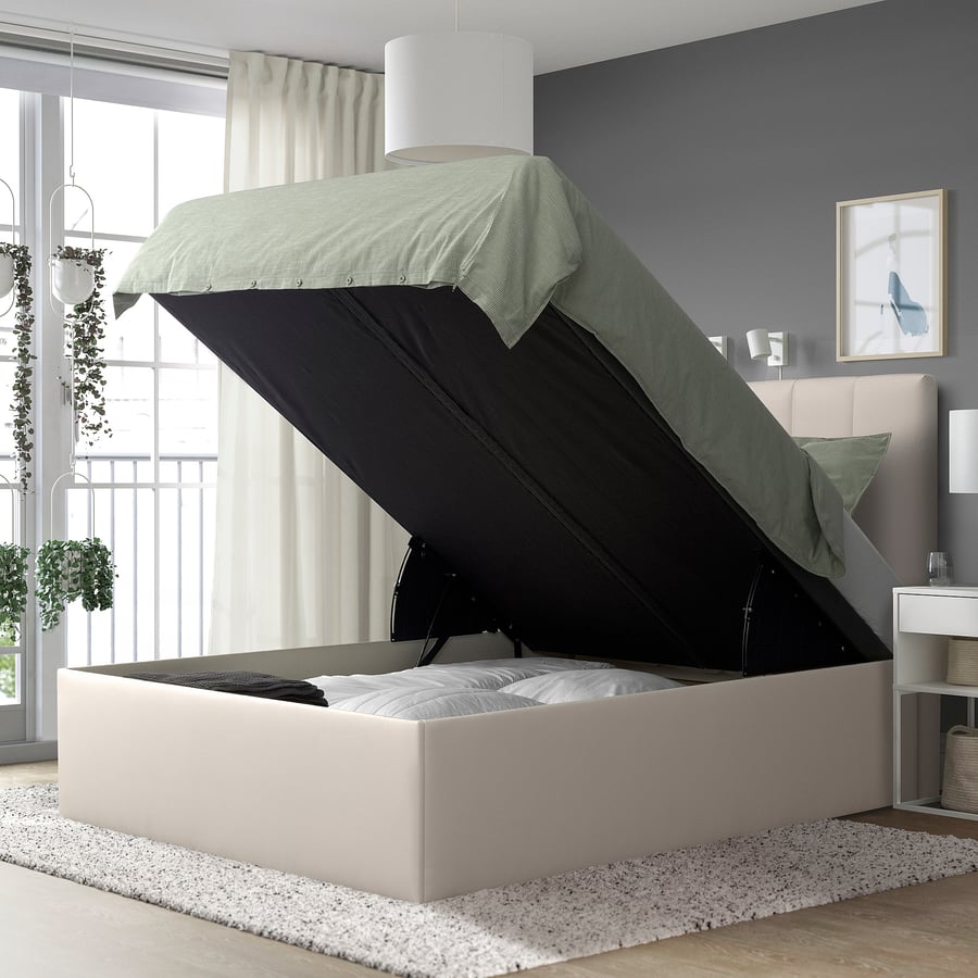 TJÅLLE estrut cama estofada c/arrumação, c/cabeceira/Bomstad branco ...