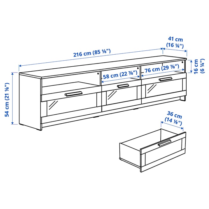 BRIMNES TV bench, white, 216x41x54 cm - IKEA