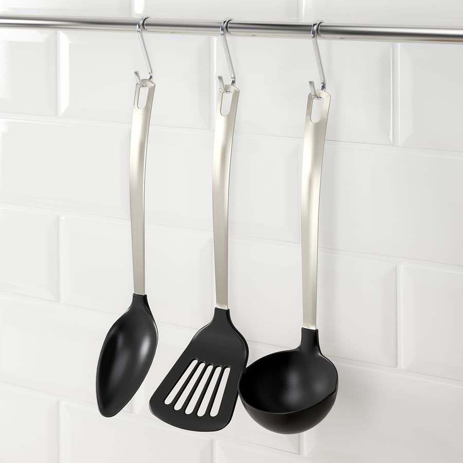 DIREKT 3-piece kitchen utensil set, black/stainless steel - IKEA