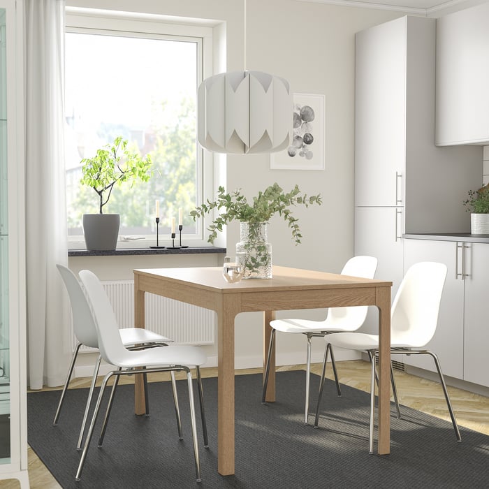 EKEDALEN / LIDÅS table and 4 chairs, oak/white chrome-plated, 120/180 ...