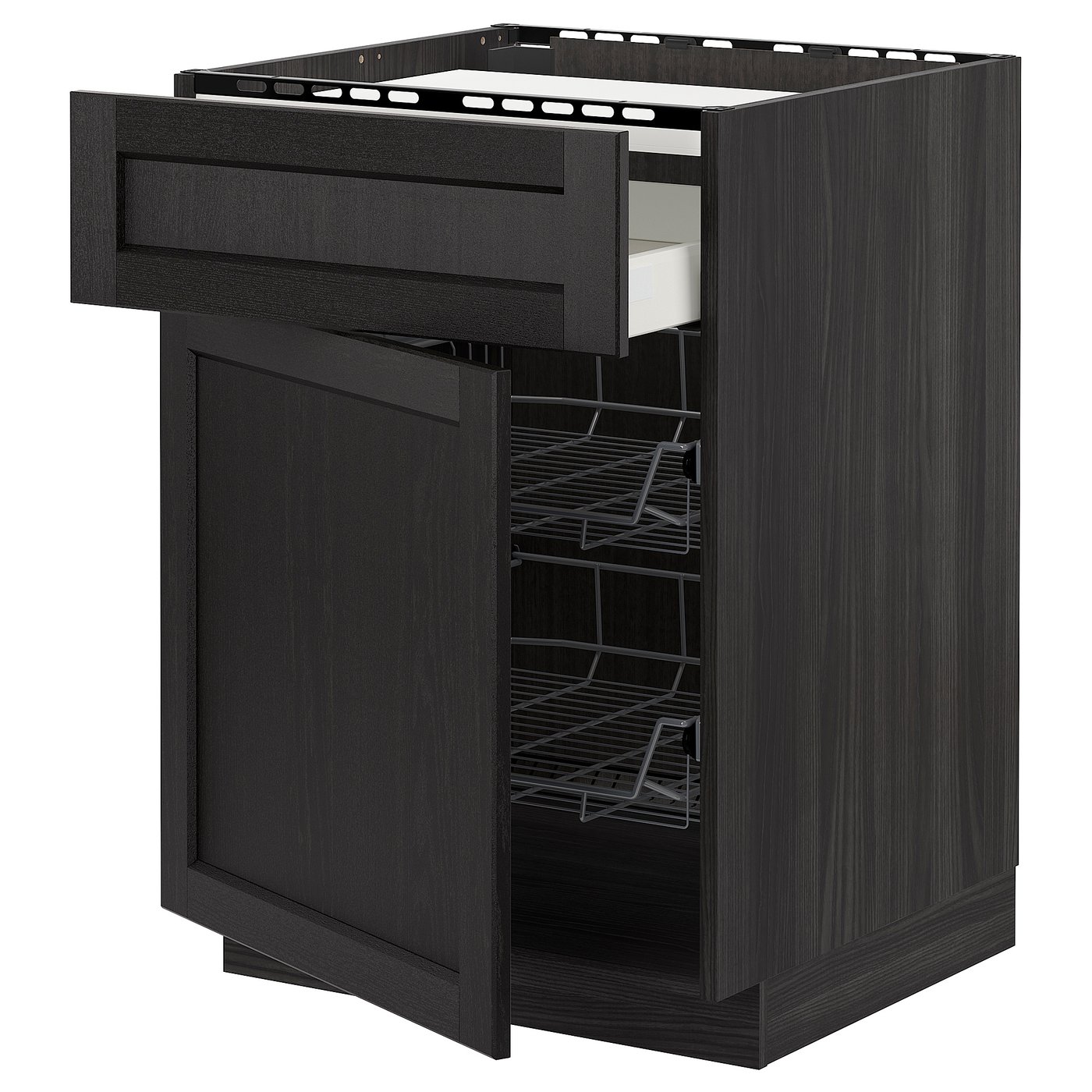 METOD / MAXIMERA base cab f hob/drawer/2 wire bskts, black/Lerhyttan ...