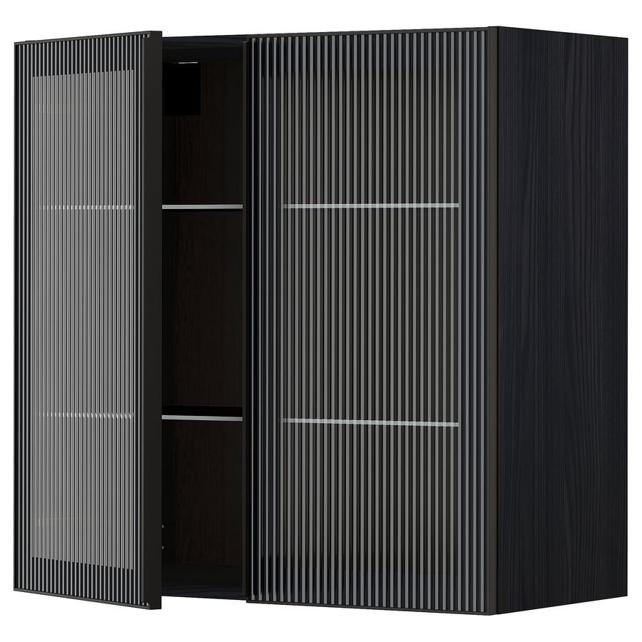 METOD wall cabinet w shelves/2 glass drs, black/Hejsta anthracite ...