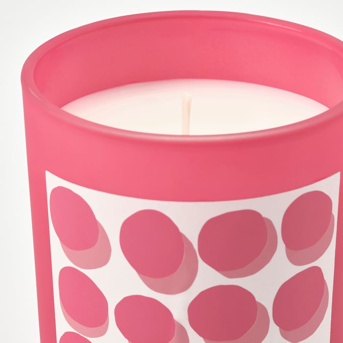 BLODBOK lumânare parfumată pahar, Căpșună/roz, 45 h - IKEA