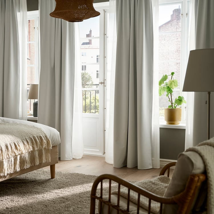 KORGMOTT draperii opace, 2buc., alb/rjns, 145x300 cm - IKEA