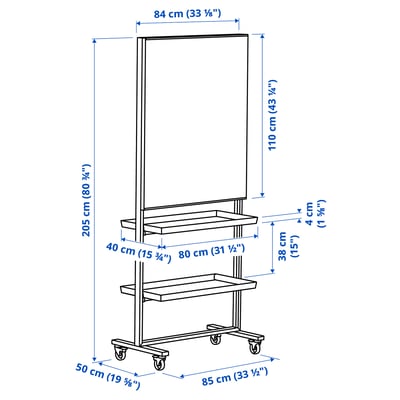 MITTZON cadru+rot/tablă/polițe/cut cabluri, alb, 85x205 cm - IKEA