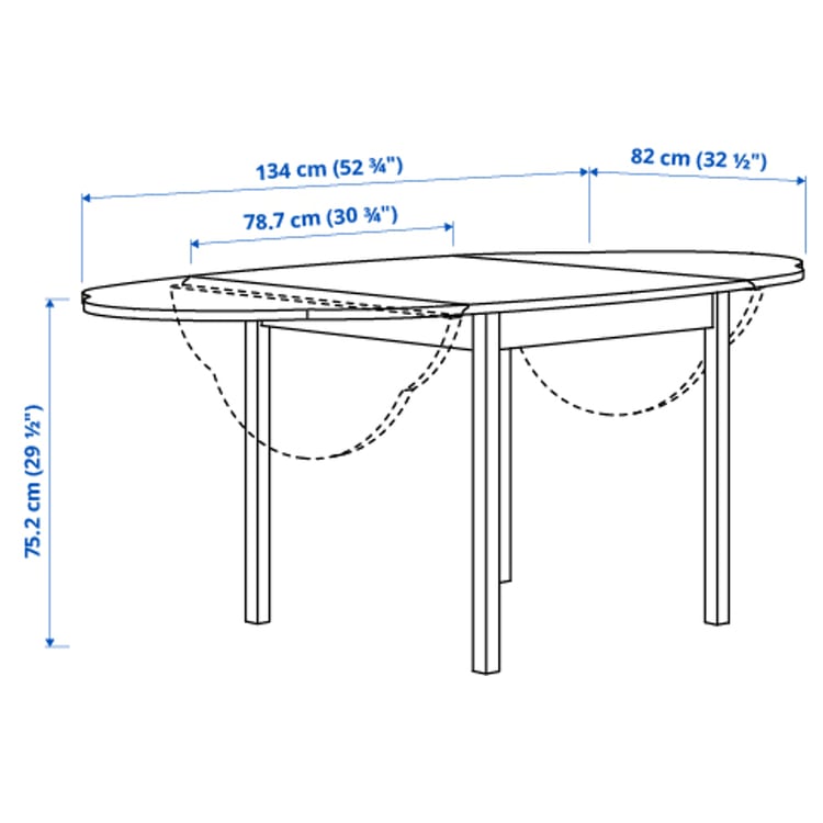OMMJÄNGE masă cu extensie pliantă, pin/vopsit albastru, 134x82 cm - IKEA