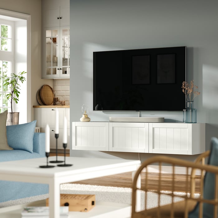 BESTÅ TV stalaža s vratima, bela/Pipmakare bela, 180x42x38 cm - IKEA