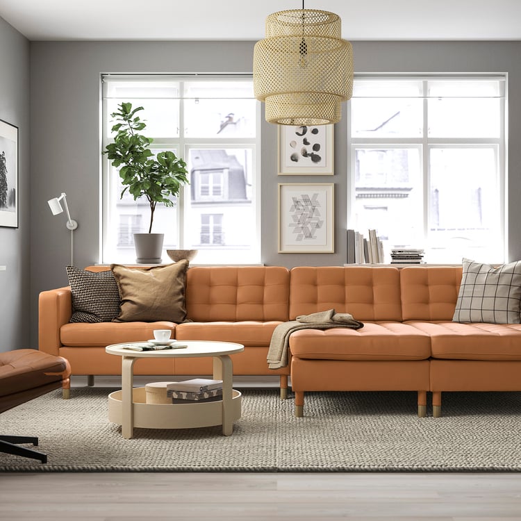 LANDSKRONA sofa 4-sed i lenjivci, Grann/Bomstad zlatnosmeđa/drvo - IKEA