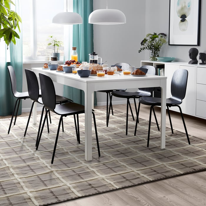 PYSSLINGGRÄS tepih, ravno tkani, siva/karo ručni rad, 240x300 cm - IKEA