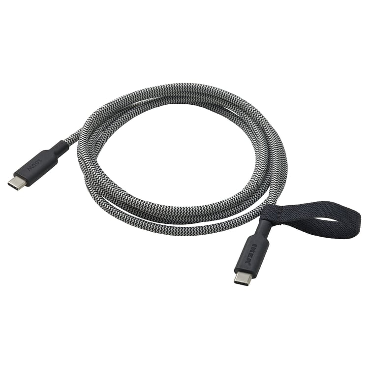 RUNDHULT kabl USB-C - kabl USB-C, crna/bela, 1.5 m/100 W - IKEA