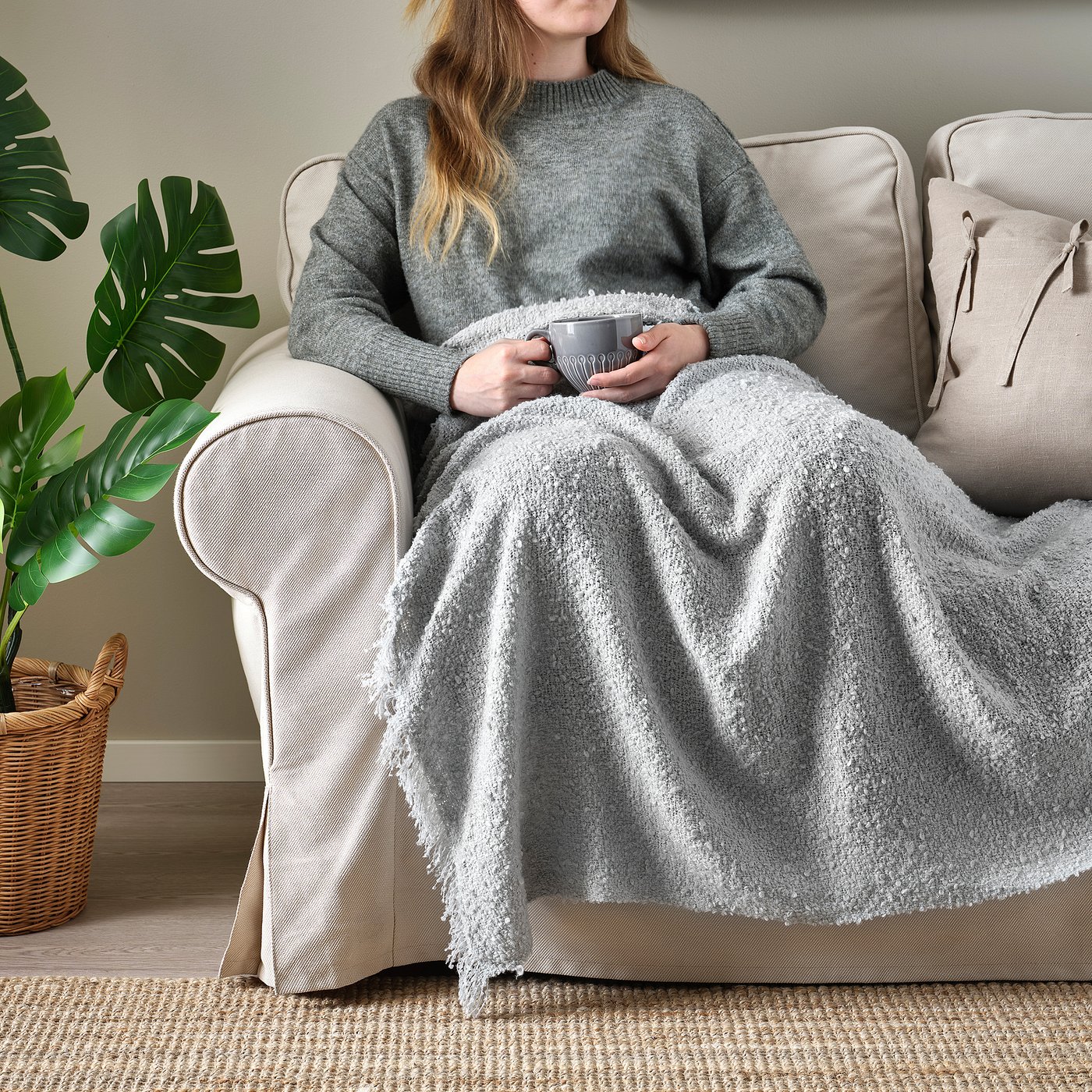 SANDBRODD Tanko ćebe, sivo-plava, 130x170 cm | MONTIKEA