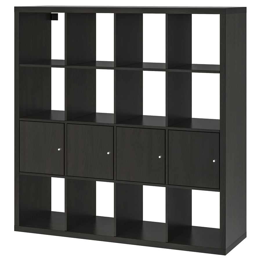 KALLAX shelving unit with 4 inserts, black-brown, 147x147 cm - IKEA